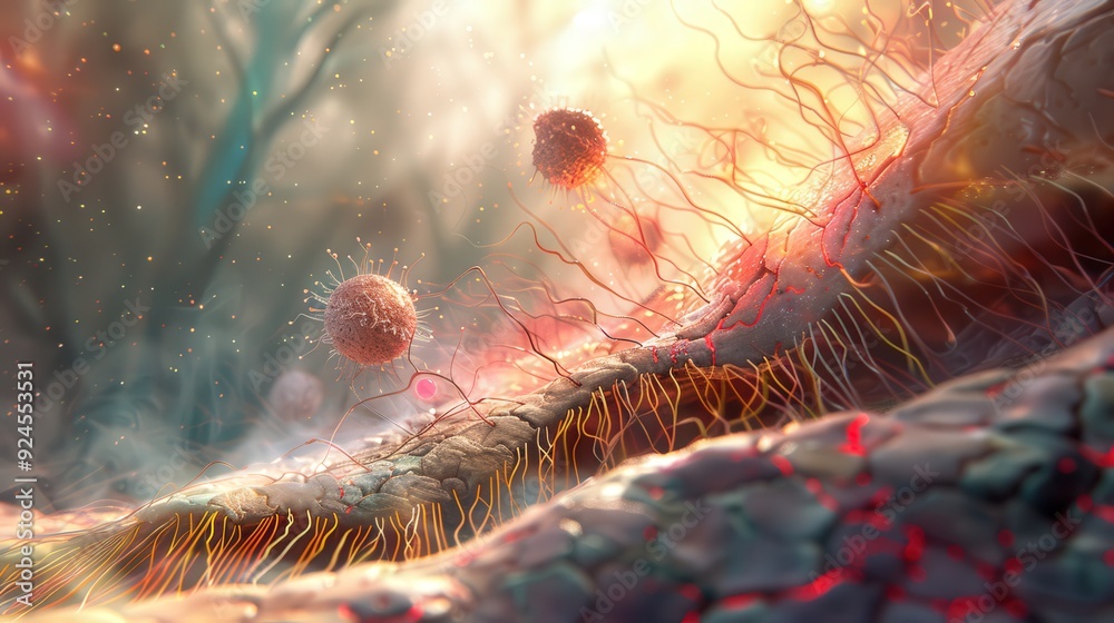 Artistic depiction of human skin cells, illustrating the layers of the ...