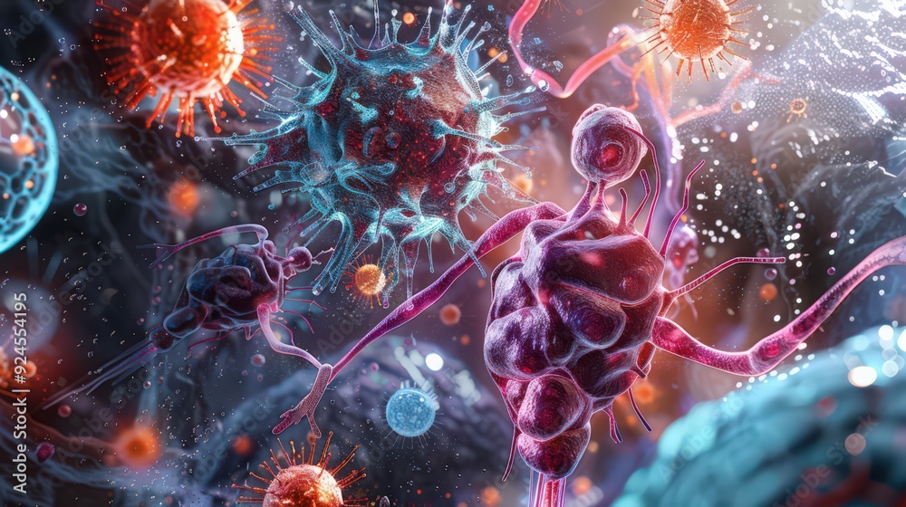 Artistic depiction of the immune system, showing the cells and organs ...