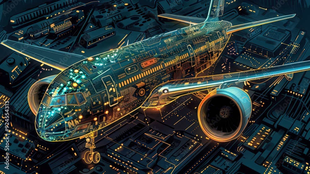 Artistic depiction of the invention of the airplane autopilot system ...