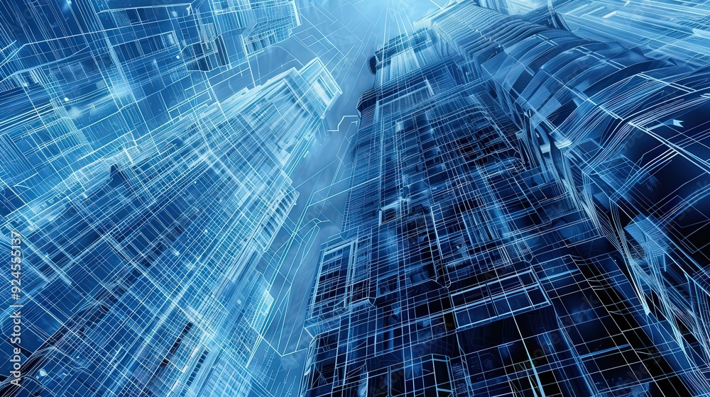 Artistic representation of a blueprint for a high-rise building ...