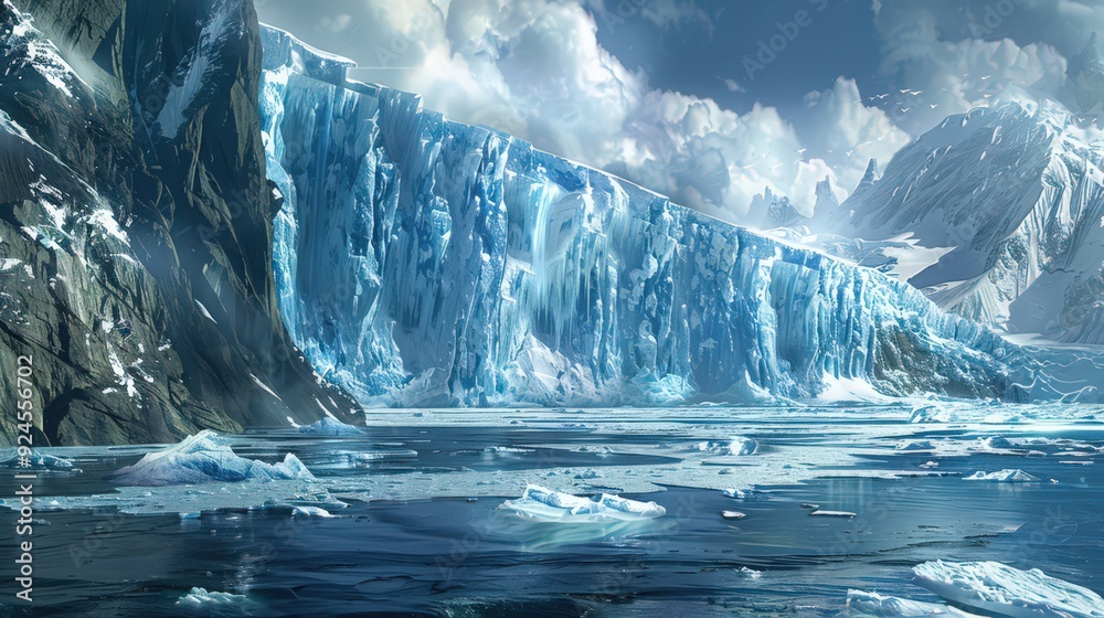 Artistic representation of a glacier, illustrating the movement of ice ...