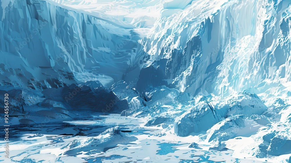 Artistic representation of a glacier, illustrating the movement of ice ...