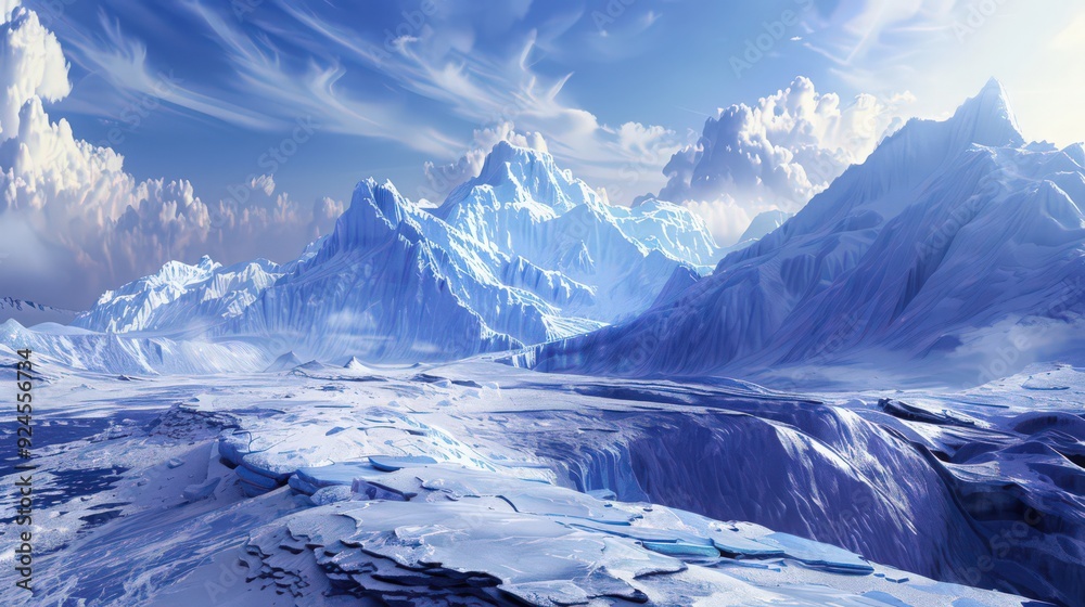 Artistic representation of a glacier, illustrating the movement of ice ...