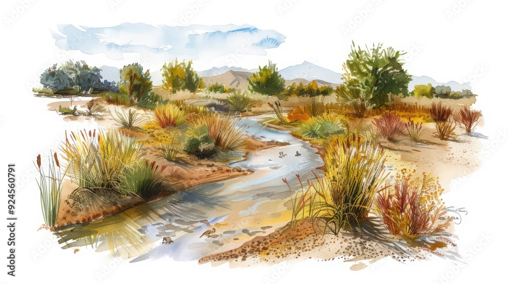 Illustration of a riparian ecosystem, showing the transition zone ...