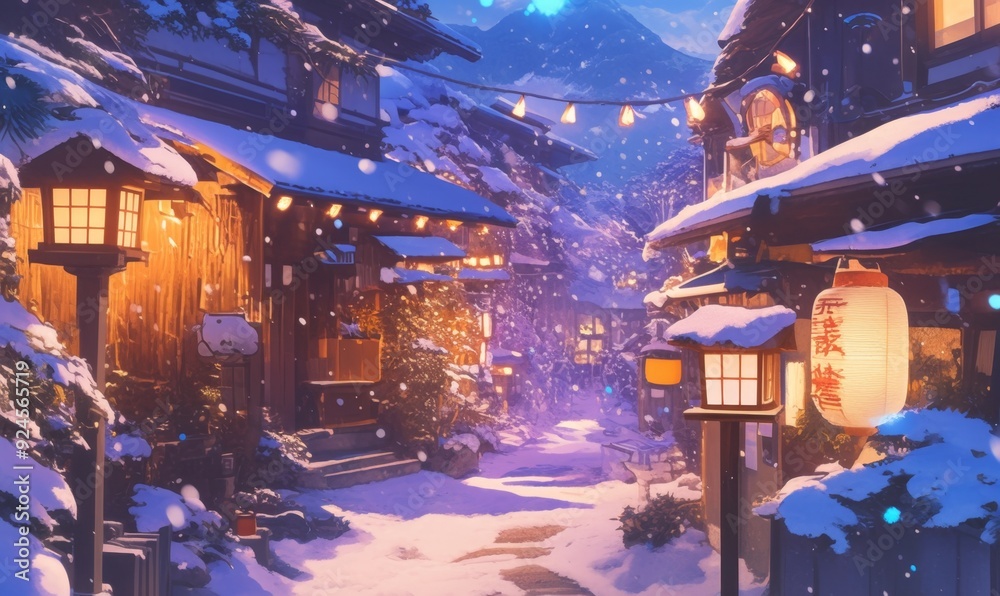 Enchanting Winter Night in Anime-Style Snowy Alley: Dreamy Japanese ...