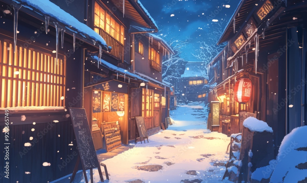 Enchanting Winter Night in Anime-Style Snowy Alley: Dreamy Japanese ...