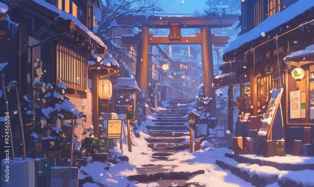 Enchanting Winter Night in Anime-Style Snowy Alley: Dreamy Japanese ...