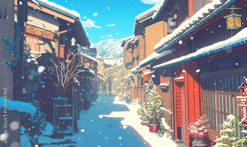 Enchanting Winter Night in Anime-Style Snowy Alley: Dreamy Japanese ...