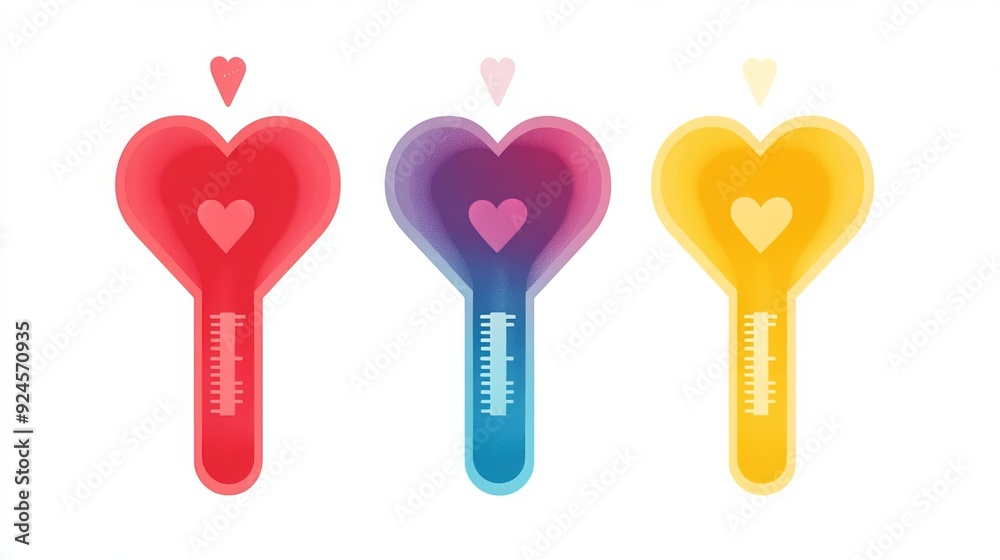 Heart-themed fundraising thermometer icon with different levels ...