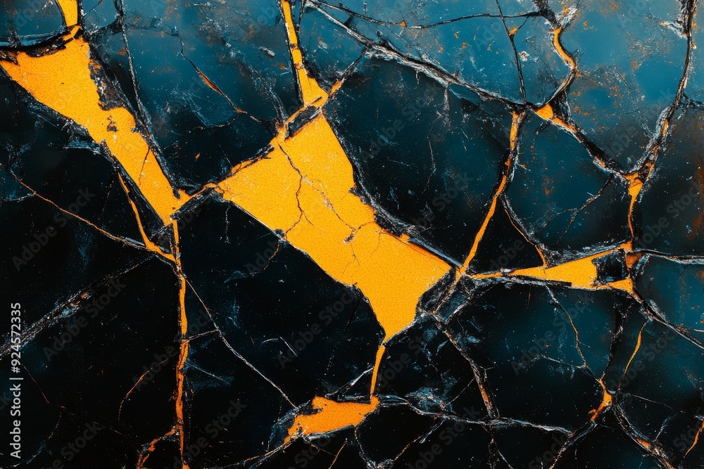 Cracked screen. Matrix distortion. Black yellow orange blue color ...