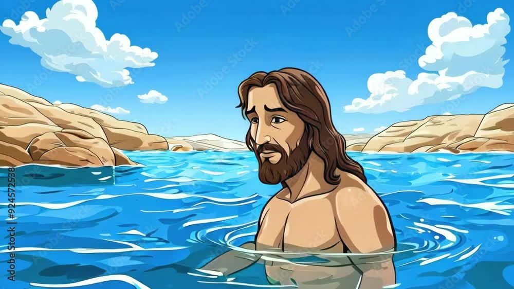 Baptism of Jesus Christ with a halo and sunlight in the Jordan River ...