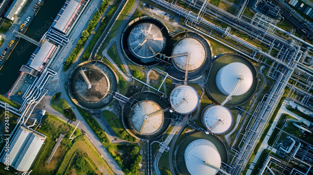 A panoramic perspective of gas reserves, a system of containers, a ...