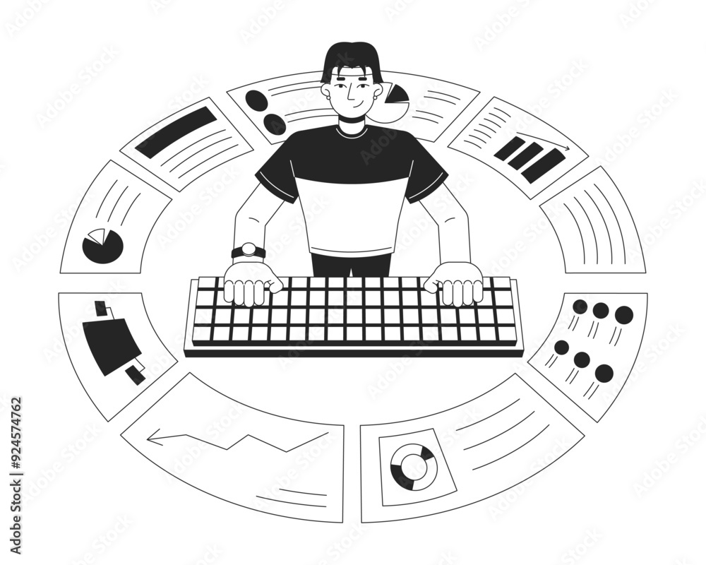 Data analytics business reports black and white 2D illustration concept ...