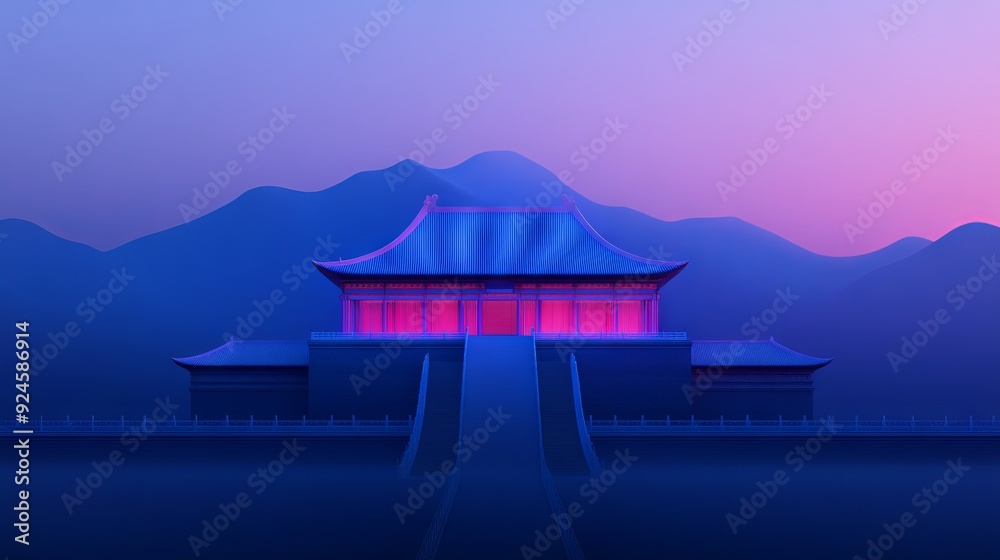 Posters of minimalist Tang Dynasty architectural forms, Olympic ...