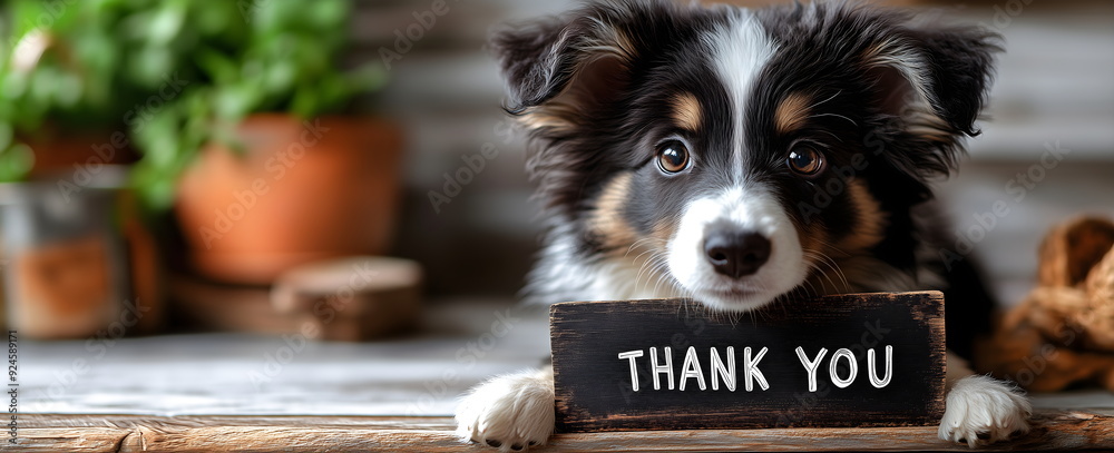 Thank you sign with text, thank you. Cute dog holding thank you note ...