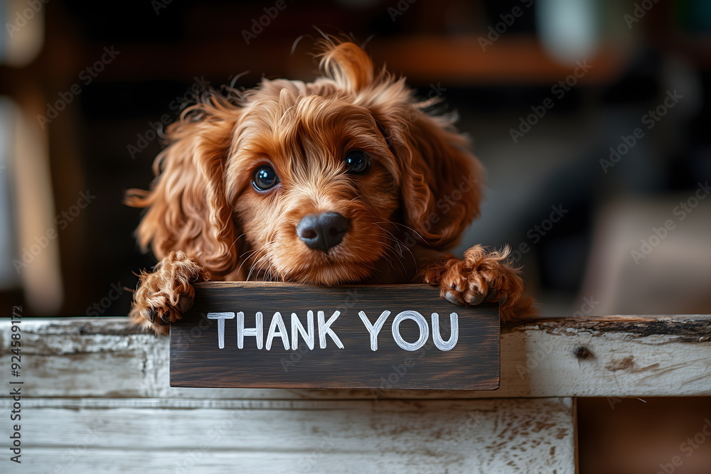 Thank you sign with text, thank you. Cute dog holding thank you note ...