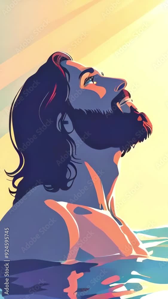 Baptism of Jesus Christ with a halo and sunlight in the Jordan River ...