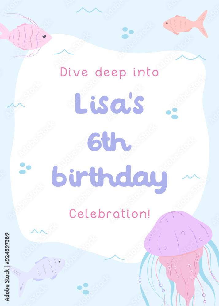 Under-the-sea themed sixth birthday party template. Adorable invitation ...