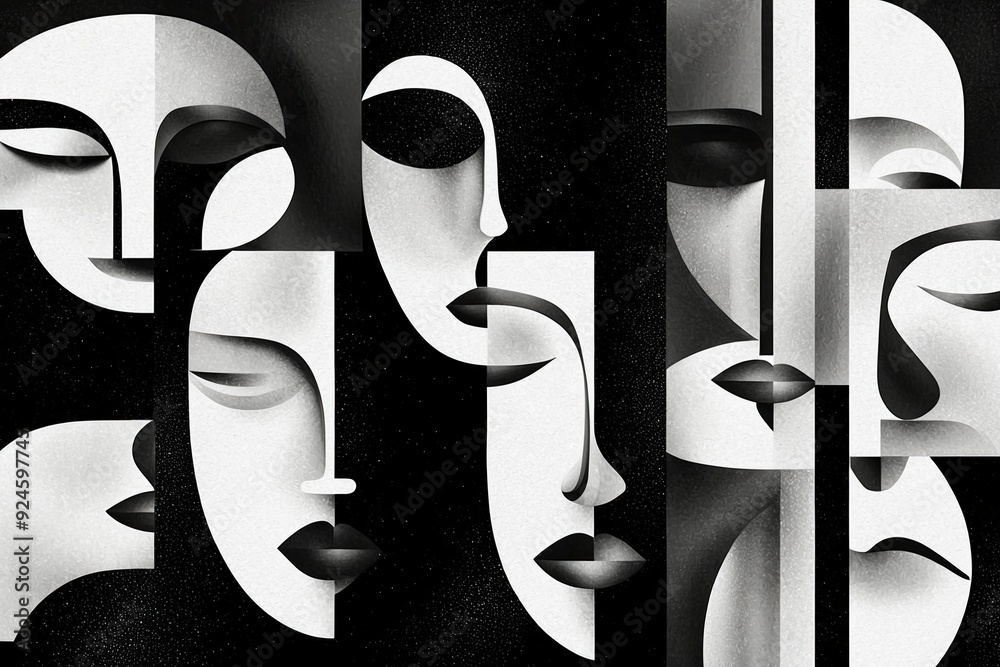 Abstract Faces Collage on Grainy Black and White Background for ...