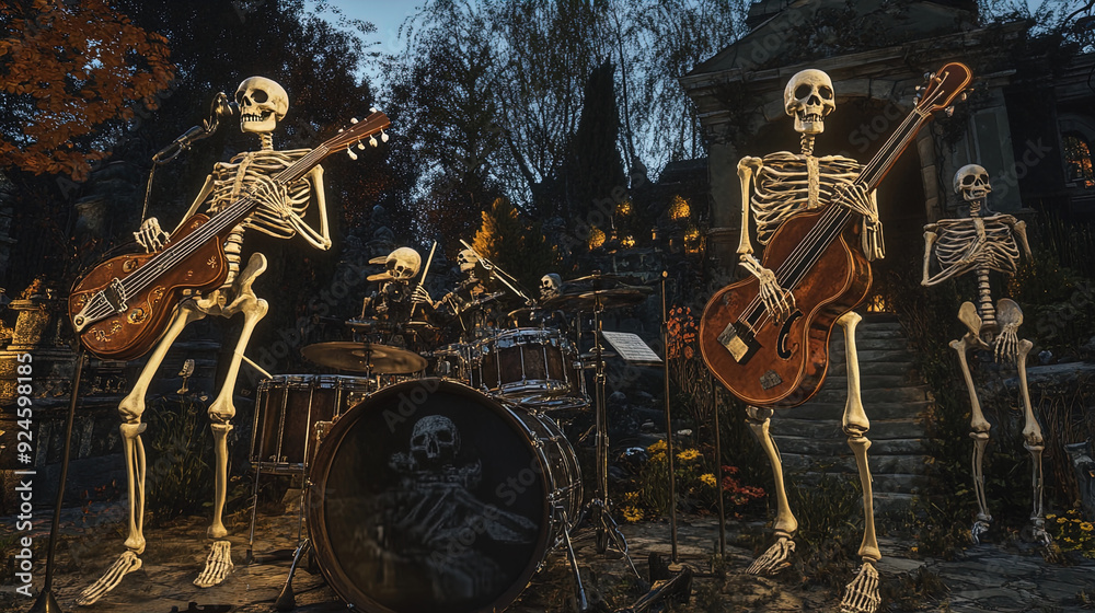 An animated scene of skeletons playing musical instruments in what ...