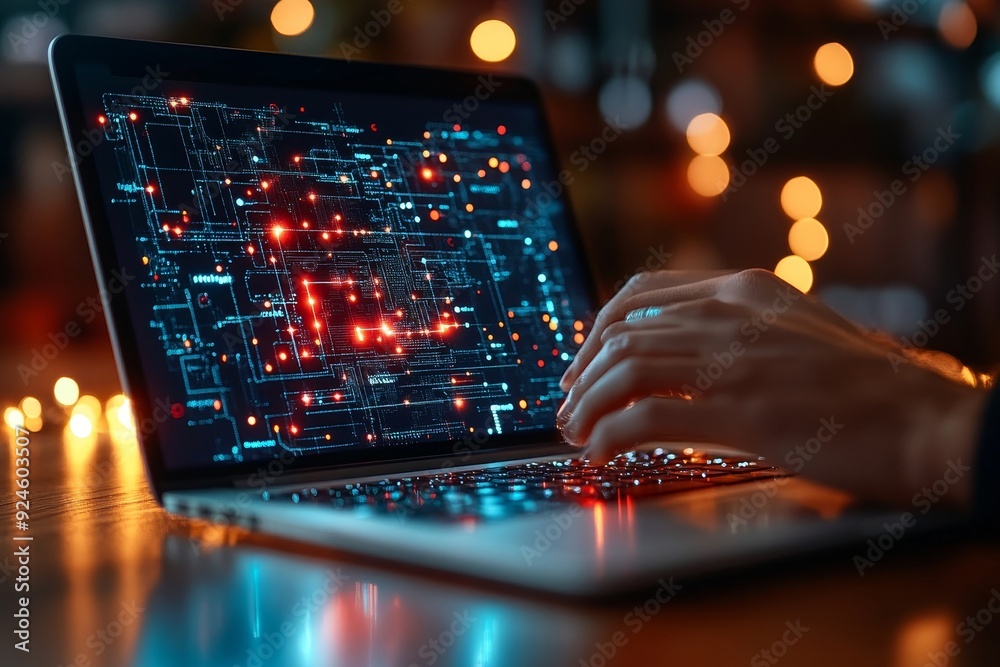 Person prompting on laptop with brain of AI, Machine learning ...