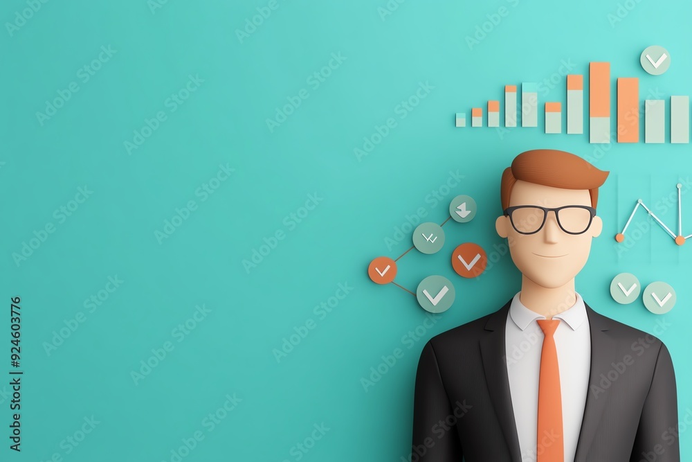 HR data analysis, employee icons and statistical graphs, 3D ...