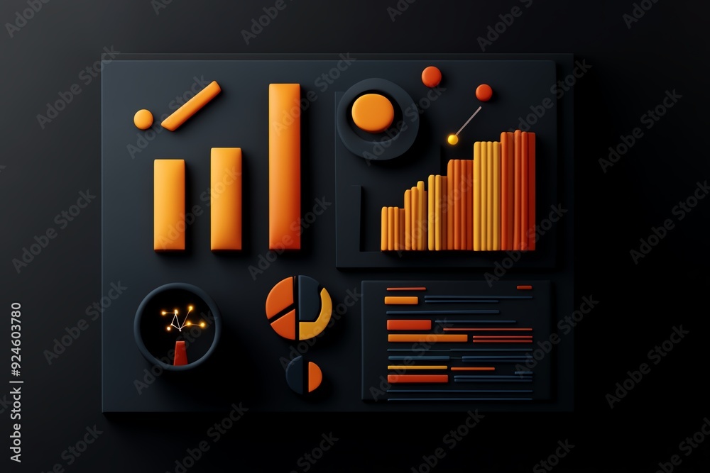 Performance metrics analysis, detailed charts and glowing key points ...