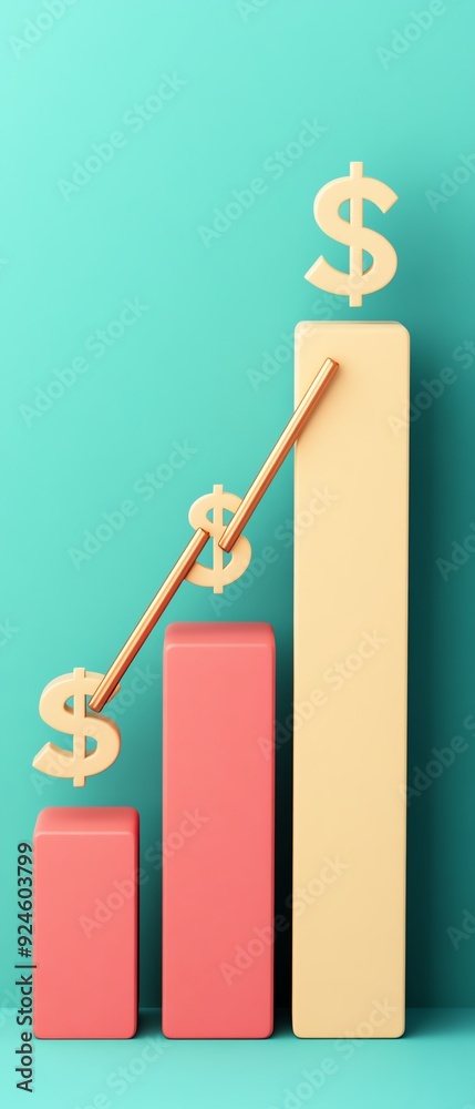 Revenue analysis, ascending line charts with dollar signs, 3D ...