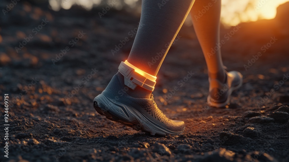 A person walks carefully on rocky ground, wearing a supportive brace on ...