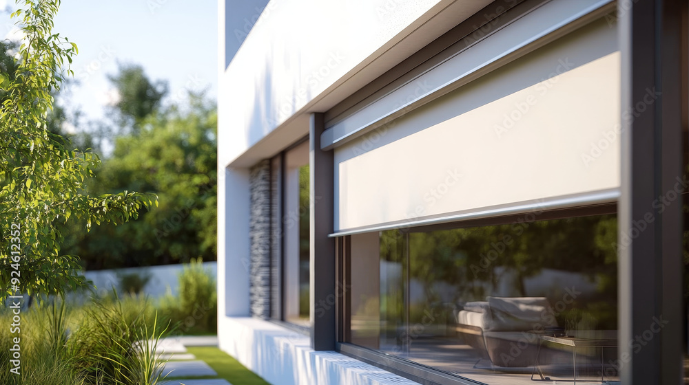 visual depicting external roller blinds installed on modern windows ...