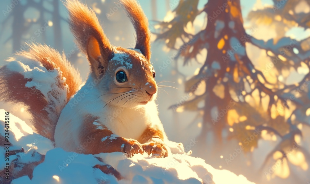 Enchanting Anime Winter Forest: Adorable Squirrel in Snowy Wonderland ...