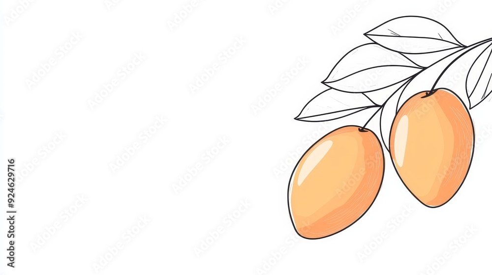 Stylized mango line art, hand-drawn minimalist design, set against a ...