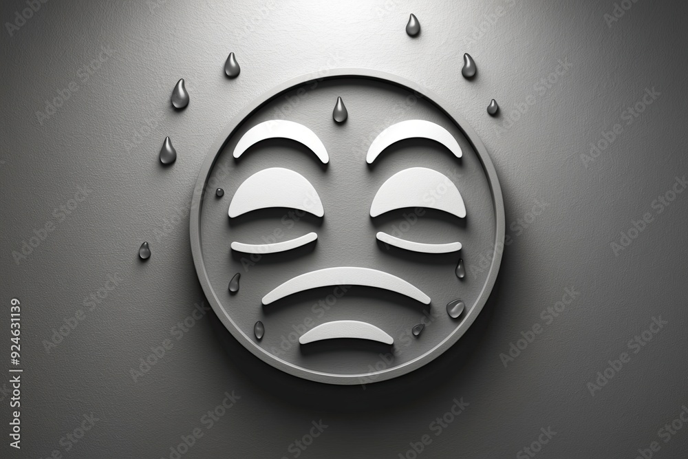 3D Sad Face Emoticon with Sweat Drops and Unhappy Expression Stock ...