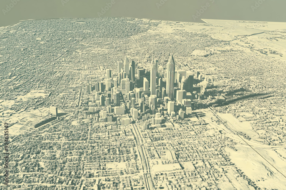 Technical aerial visual, 3D LiDAR GIS aerial map satellite scan model ...