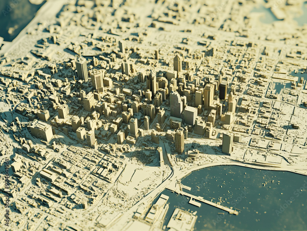 Technical aerial visual, 3D LiDAR GIS aerial map satellite scan model ...