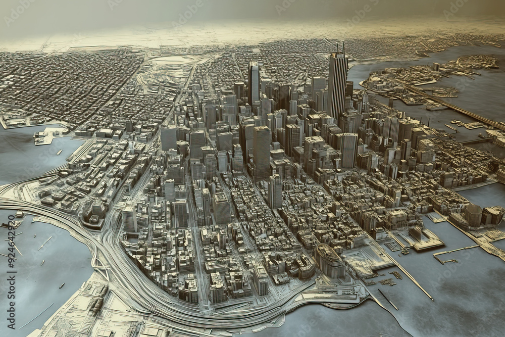 Technical aerial visual, 3D LiDAR GIS aerial map satellite scan model ...