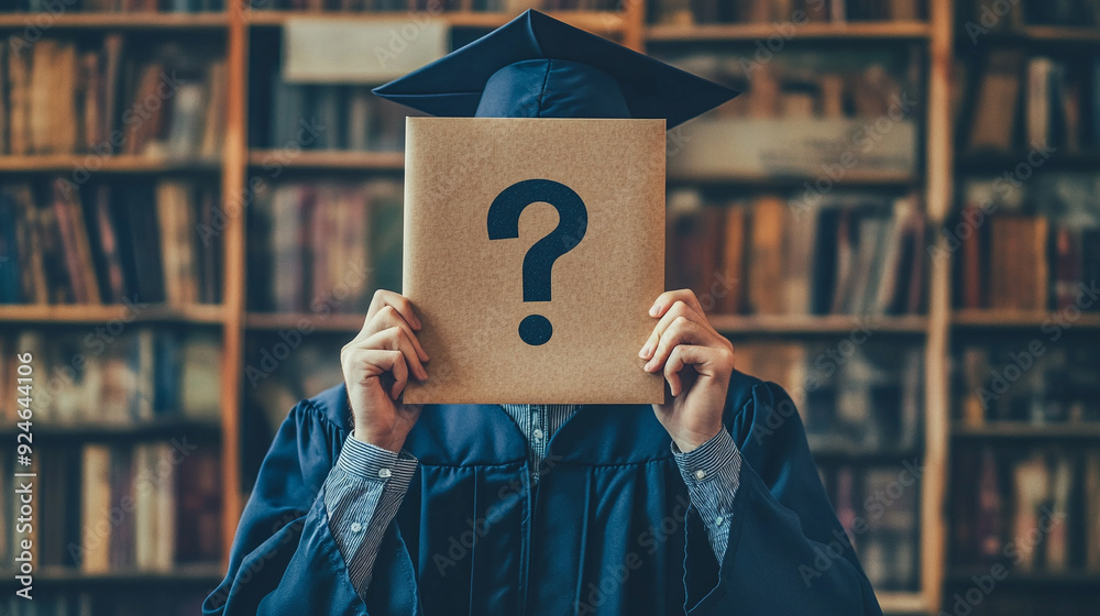 University graduate student in graduation robe holds diploma with ...