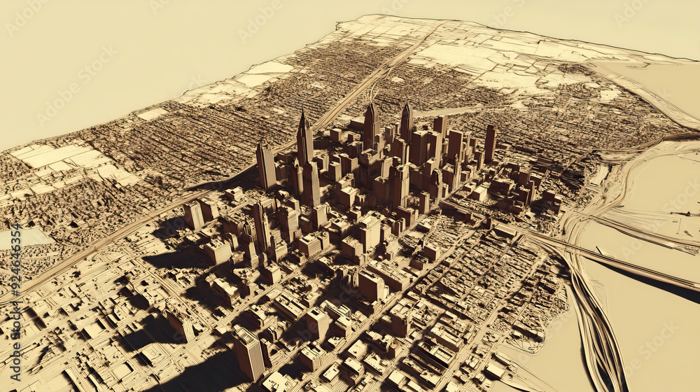 Technical aerial visual, 3D LiDAR GIS aerial map satellite scan model ...