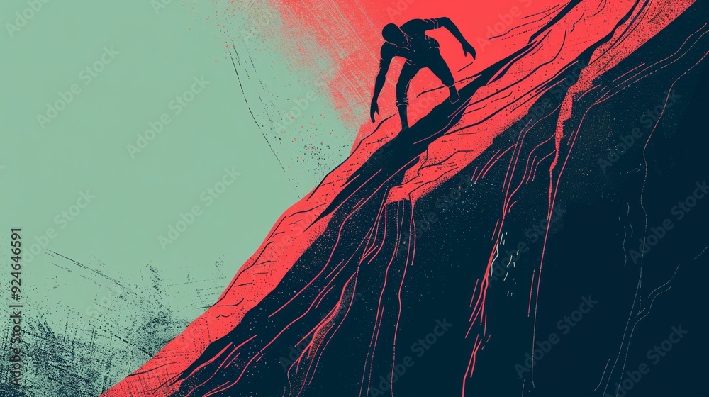 A visual metaphor of a person trying to climb a slippery slope ...