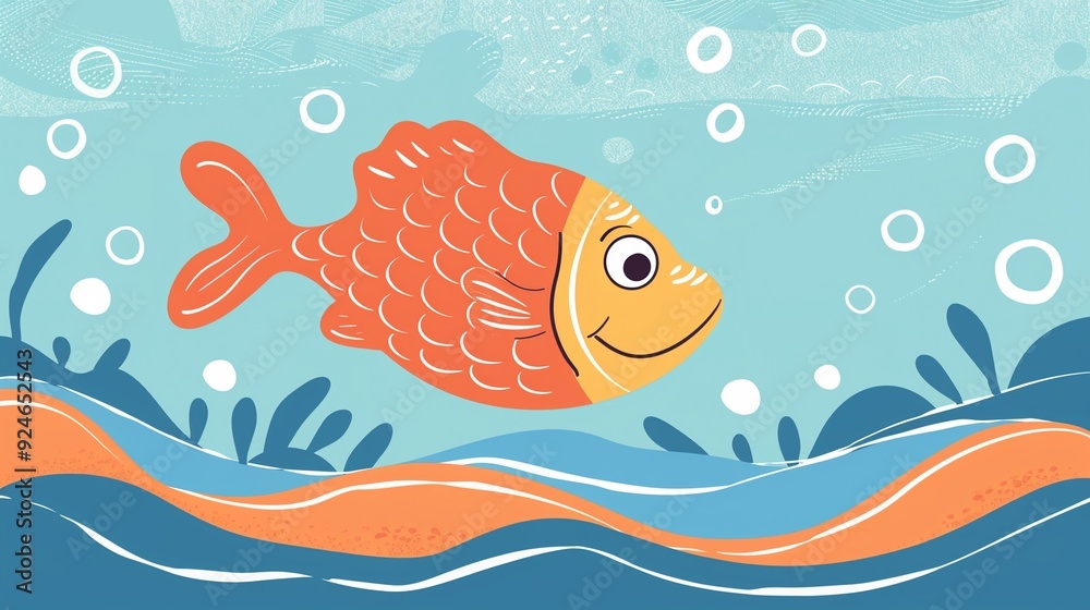 Little fish, simple curves, SVG vector, side view, happy swimmer in the ...