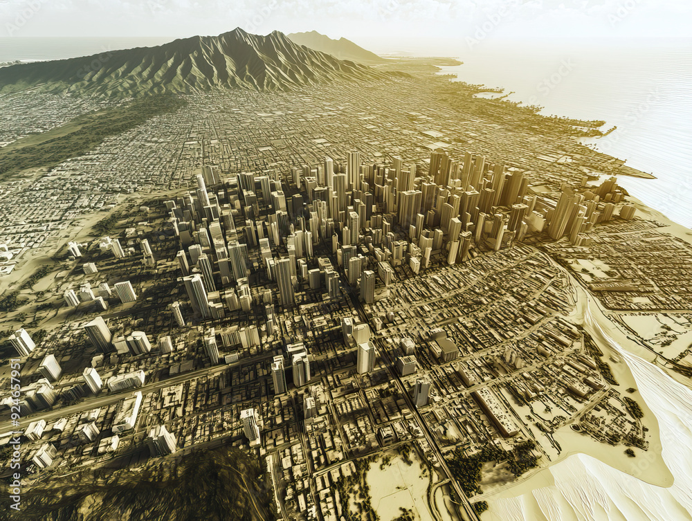 Technical aerial visual, 3D LiDAR GIS aerial map satellite scan model ...