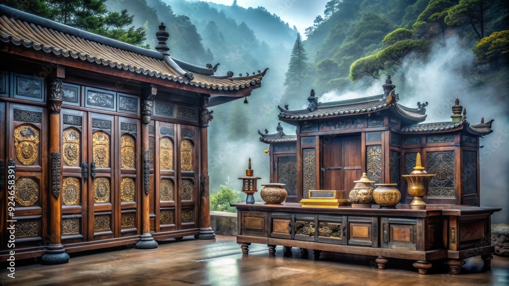 whispers of ancient wisdom serene misty temples venerable wise old ...