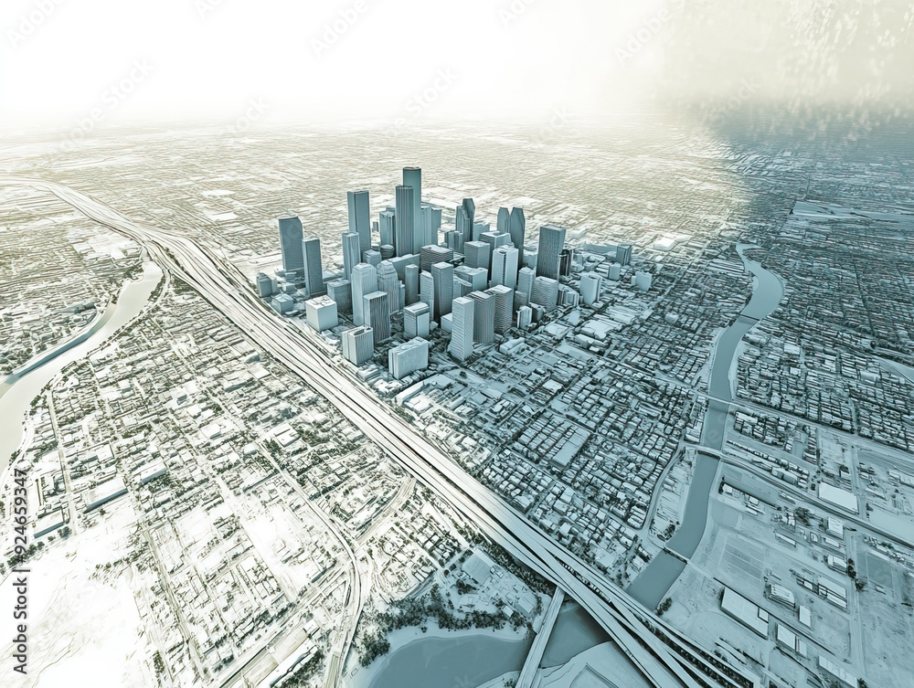 Technical aerial visual, 3D LiDAR GIS aerial map satellite scan model ...