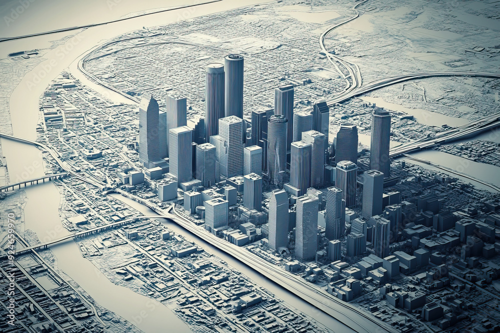 Technical aerial visual, 3D LiDAR GIS aerial map satellite scan model ...