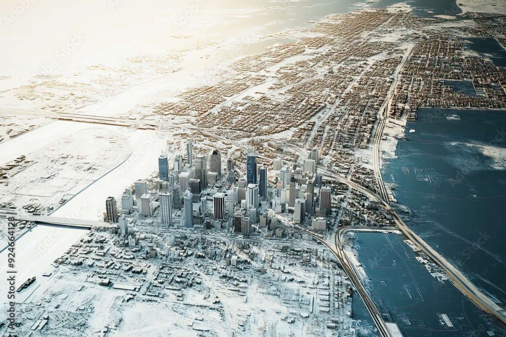 Technical aerial visual, 3D LiDAR GIS aerial map satellite scan model ...