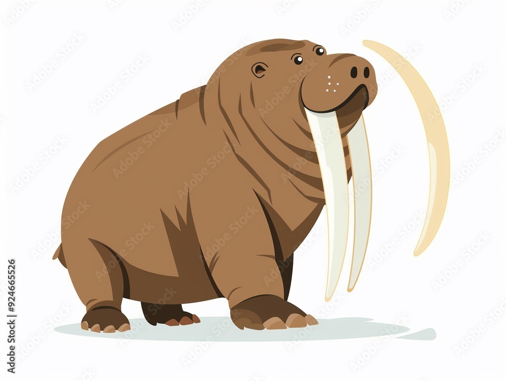 Cute walrus standing with tusks clipart, flat vector art, simple ...