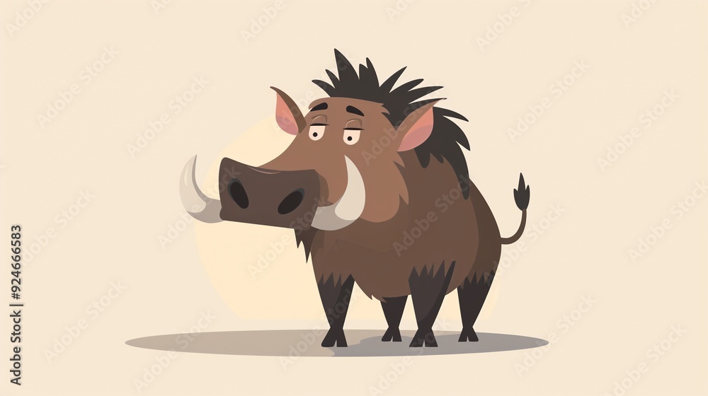 Cute warthog standing with tusks clipart, simple cartoon 2D, flat ...