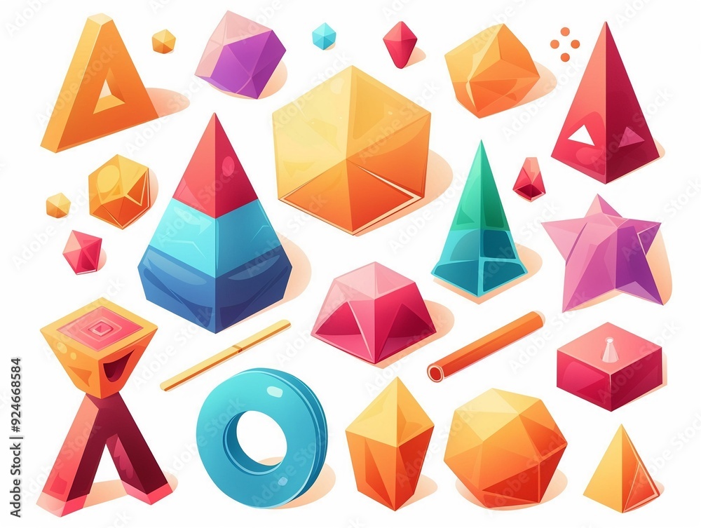 Geometry and spatial thinking clipart, 3D shapes, flat vector art ...