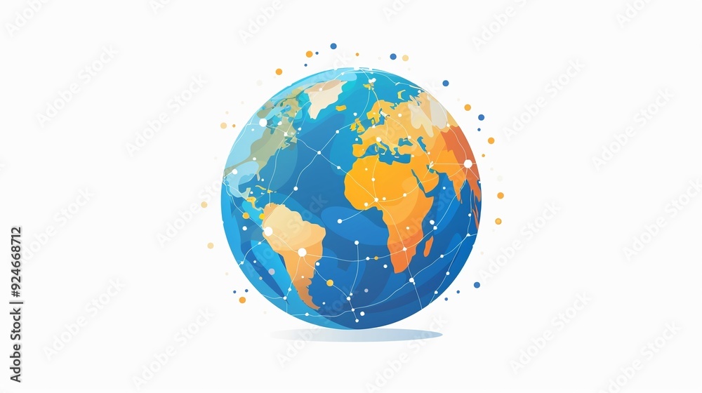Global network globe clipart, flat vector art, simple cartoon 2D emblem ...