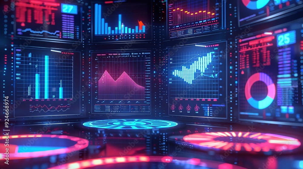 Digital background of an analytics dashboard with pie charts and graphs ...